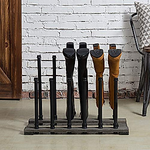 MyGift Industrial Black Metal Pipe Free Standing Boot Rack Stand with Rustic Gray Solid Wood Base, Entryway Boot Rack Organizer Tall Boots, Holds 6 Pairs