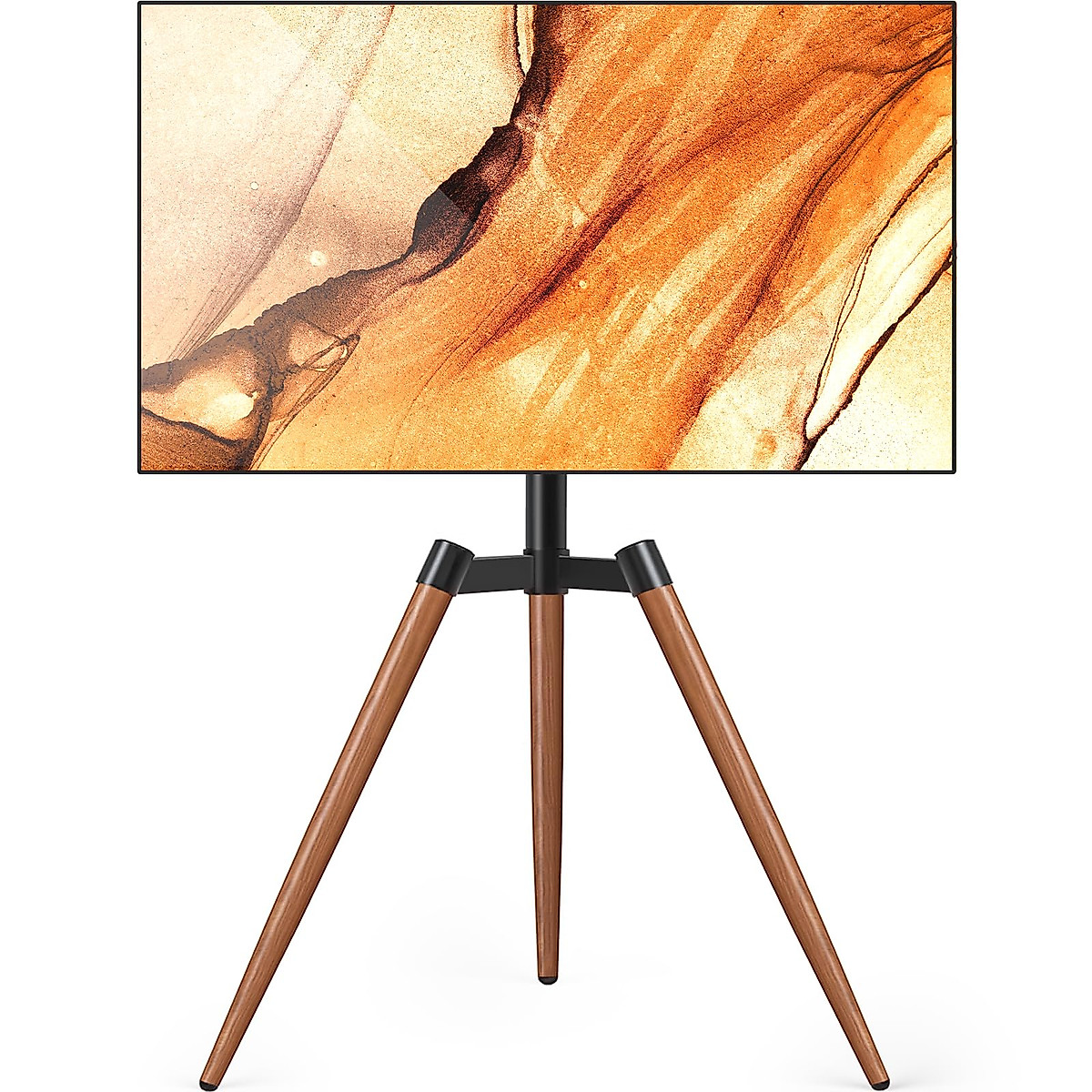 TVON Easel TV Stand with Tripod Base for 37–65 Inch Flat/Curved Screen TVs up to 77 lbs, Height Adjustable TV Floor Stand with Cable Ties and 100° Swivel for Bedroom, Living Room, Studio, Brown