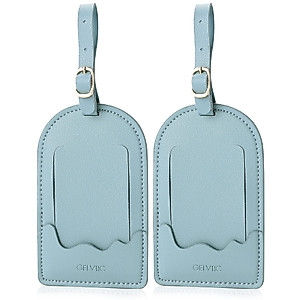GELVTIC Faux Leather Luggage Tags for Suitcase Tag Set Privacy Protection with Identifie Name Lable ID Card Baggage tag for Men Women Travel Accessories, 2/4 Pack (LT07-Sky Blue)