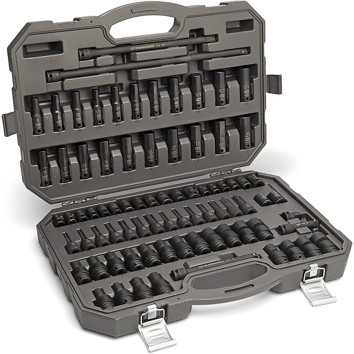 GEARWRENCH 65 Piece 1/2" Drive Standard & Deep SAE/MM Impact Socket Set - 89095
