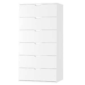 FOTOSOK Tall Dresser 47", White Dresser with 6 Drawers, Modern Chest of Drawers with Handless Design, 6 Drawer Dresser Verticle Dresser for Home & Office