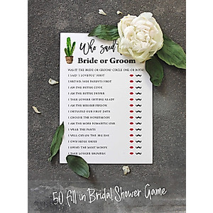 Inkdotpot Cactus Taco'bout Love 50-Pack He Said She Said Cards for Couples Funny Rehearsal Dinner Who Said it Question Bridal Shower Engagement Party Game Ideas