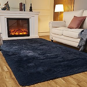 EasyJoy Super Soft Rugs for Living Room, Area Rugs for Bedroom 8x10 Navy Blue Fluffy Room Rug, Large Shag Throw Rug for Nursery Kids Room, Cute Mordern Fuzzy Rug for Playroom
