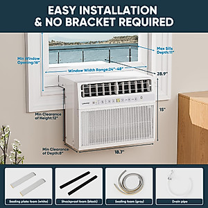 Upstreman 8100 BTU Window Air Conditioner, Cools up to 380 Sq. Ft, Full View, With Open Window Flexibility, Energy Saving, Remote Control (Fits up to 11" Wide Window Sill)-N2