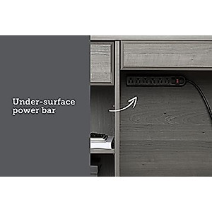 South Shore Versa Computer Office Desk with Power Bar, Gray Maple