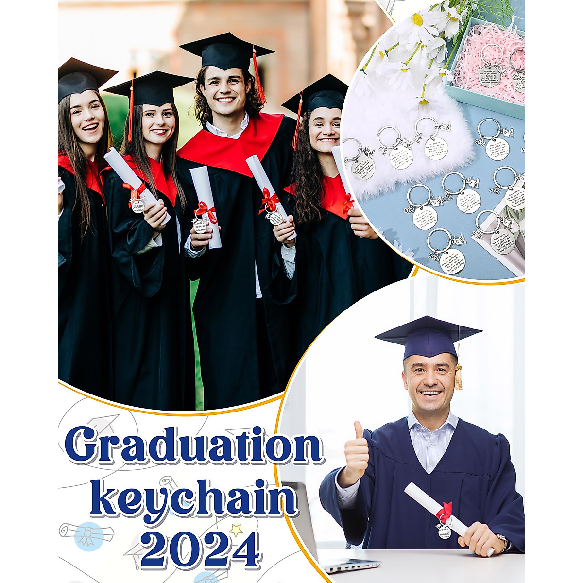 Sasylvia Graduation Keychain 2024 Bulk Inspirational Graduation Gift Keychain 2024 Class Keychains Gifts Motivational(24 Pcs)