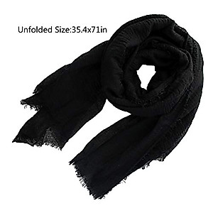 Women Summer Cotton Blend Crinkle Vintage Soft Long Scarf Linen Beach Shawl Wrap (Black)