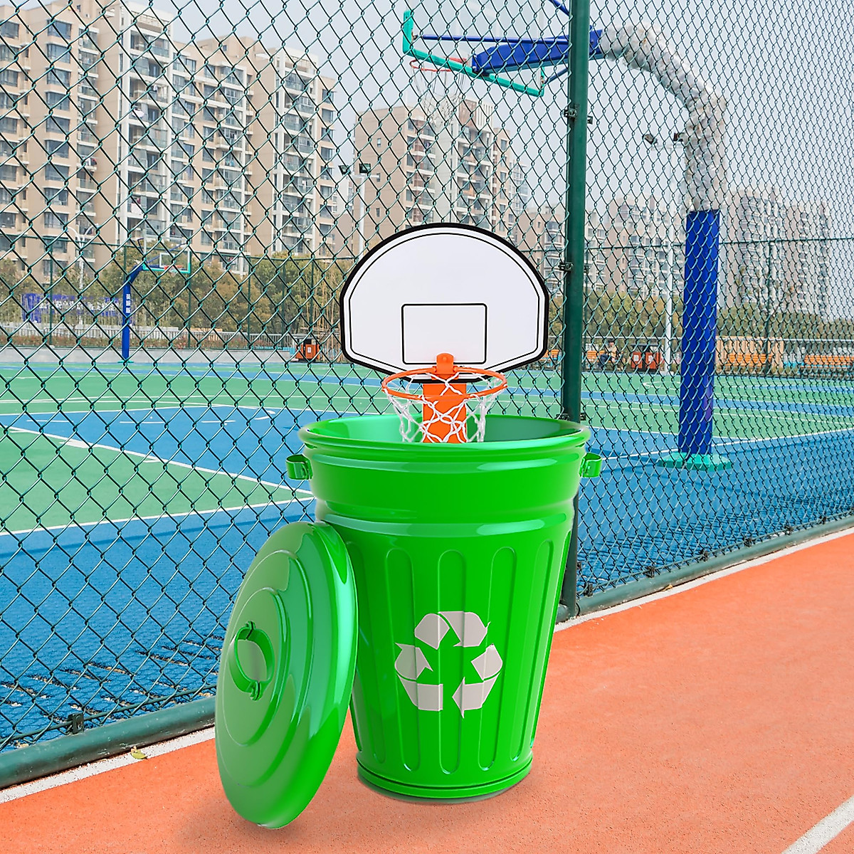 ArtCreativity Trash Can Basketball Set, Includes Clip-On Hoop with Backboard, Inflatable Ball and Pump, Fun Indoor Basketball Hoop for Kids, Office Toys for Adults, Great Birthday Gift Idea