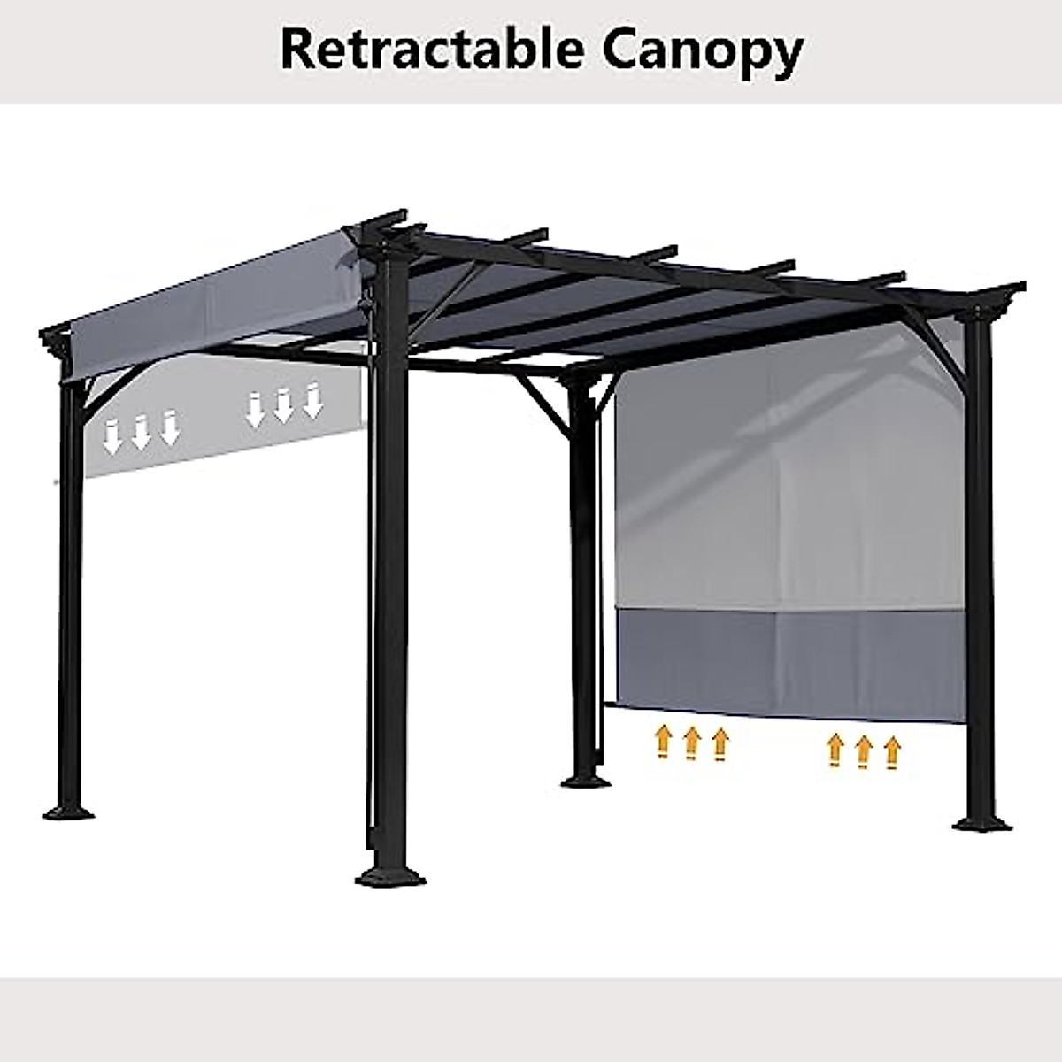 GAZEBEST 10' x 10' Patio Pergola with Retractable Canopy and Weather-Resistant Steel Frame, Backyard Sun Shade Canopy Cover Shelter for Porch Party, Garden, Grill Gazebo,Gray