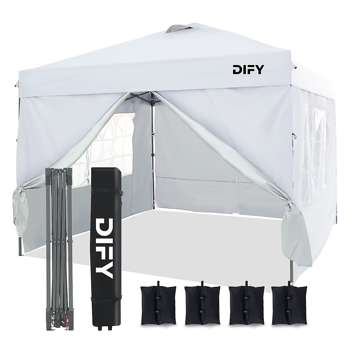 10x10 Durable EZ Pop Up Canopy with 4 Removable Sidewalls, 4 Sandbags. Outdoor Canopy Tent with Roller Bag, Patio Outdoor Canopy for Commerce, Beach, Party.(White)