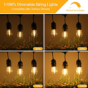 96FT(48ft*2) LED Outdoor String Lights S14 Waterproof Shatterproof Patio Lights with Dimmable Edison Bulbs Connectable Commercial Grade Hanging Light Strings with 30+3 Bulbs for Backyard Balcony