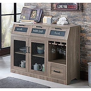 Furniture of America Tanaka Transitional 3 Top Drawers Buffet Server, Sideboard with Hanging Stemware and Cabinet for Dining Room, Kitchen, 47.2-inch, Chestnut Brown