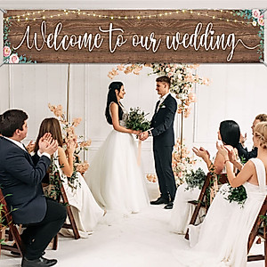 Charnoel 31 Pcs Welcome to Our Wedding Decoration 9.84 x 1.64 ft Wedding Banner and Wedding Balloons Rustic Bridal Reception
