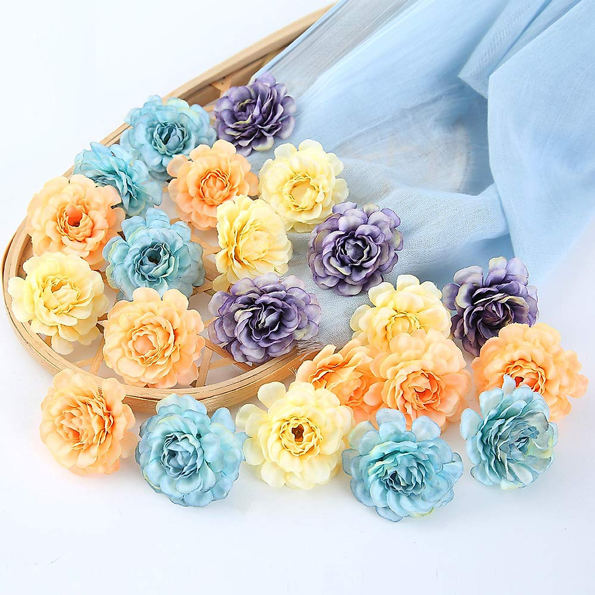 20pcs Roses Buds Artificial Flowers Bulk, 2" Small Silk Rose Artificial Flower Head Fake Flower For Home Decor Christmas Party Marriage Wedding Decoration DIY Wreath Accessories (Milky White)