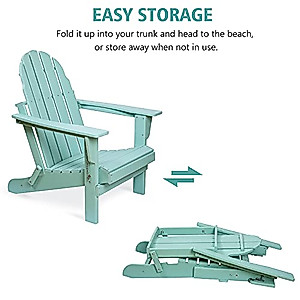 PILITO Adirondack Chair, Outdoor Folding Chairs, Patio Lounge Chair, Weather Resistant, HDPE Material, Perfect for Deck, Garden, Backyard & Lawn Furniture, Fire Pit, Porch Seating, Mint Green