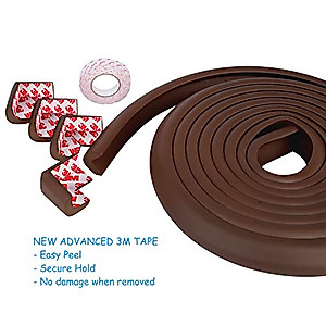 Sharp Edge and Furniture Safety Guards 20.4ft Protective Foam Cushion; 18ft Bumper 8 Adhesive Childsafe Corners Baby Caring Child Proofing Set NonToxic and Safe For Table, Fireplace, Countertop; Brown