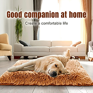 Dog Bed Long Plush Pet Bed, Comfortable Faux Fur Washable Crate Mat for Small Large Medium Dogs and Cats, Anti-Slip Fluffy Dog Kennel Pad