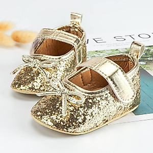 Meckior Infant Baby Girls Soft Sole Bowknot Princess Wedding Dress Mary Jane Flats Prewalker Newborn Light Baby Sneaker Shoes