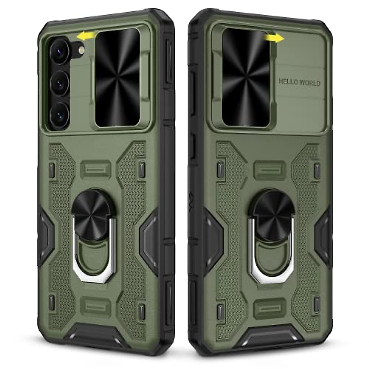 Caka for Samsung Galaxy S23 Plus Case, S23 Plus Case with Slide Camera Cover & Kickstand with Built-in 360° Rotate Ring Stand Magnetic Protective Case for Galaxy S23+ 5G- Green