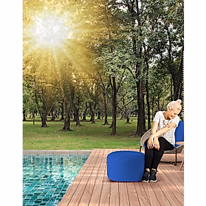 Gouchee Home Dotcom Soleil Bean Bag Round Ottoman/Pouf - Waterproof, Fade-Resistant Footrest for Indoor/Outdoor - Filled with High-Density Polystyrene Beads, Double-Stitched Seam, Blue, 20" D x 12" H