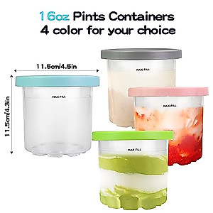 JDISANGI 4 Pack Ice Cream Pints and Lids Replacement for Ninja Creami containers, 16oz Cups Compatible with NC301 NC300 NC299AMZ Series Ice Cream Maker - Dishwasher Safe, Leak Proof Lids