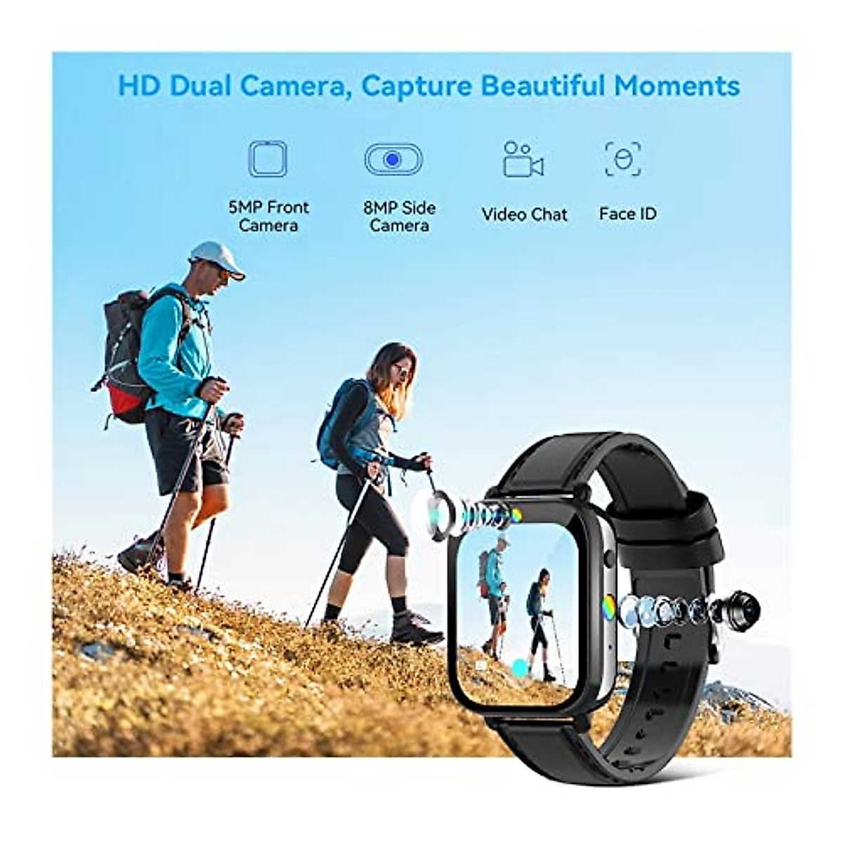 4G Smartwatch Men's Android 9.1 GPS Smartwatch Dual Camera (Color : 4GB128GB Black)