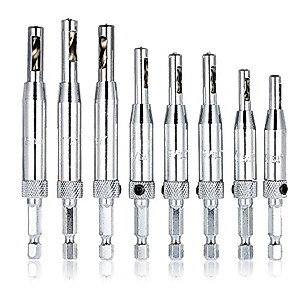 8 pcs Center Drill Bit Set, AFUNTA Self Centering Hinge Tapper Core Hole Puncher Woodworking Tools for Cabinet Door 5/64'' 7/64'' 9/64'' 11/64'' 13/64'' 5mm 1/4''