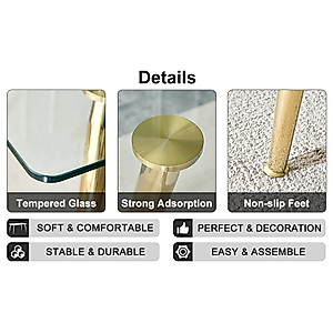 VENBER Rectangle Glass Dining Table with Gold Legs, 63" Modern Transparent Tempered Glass Desktop,End Tables Center Table for Living Room,Dining Room, Tea (Gold)