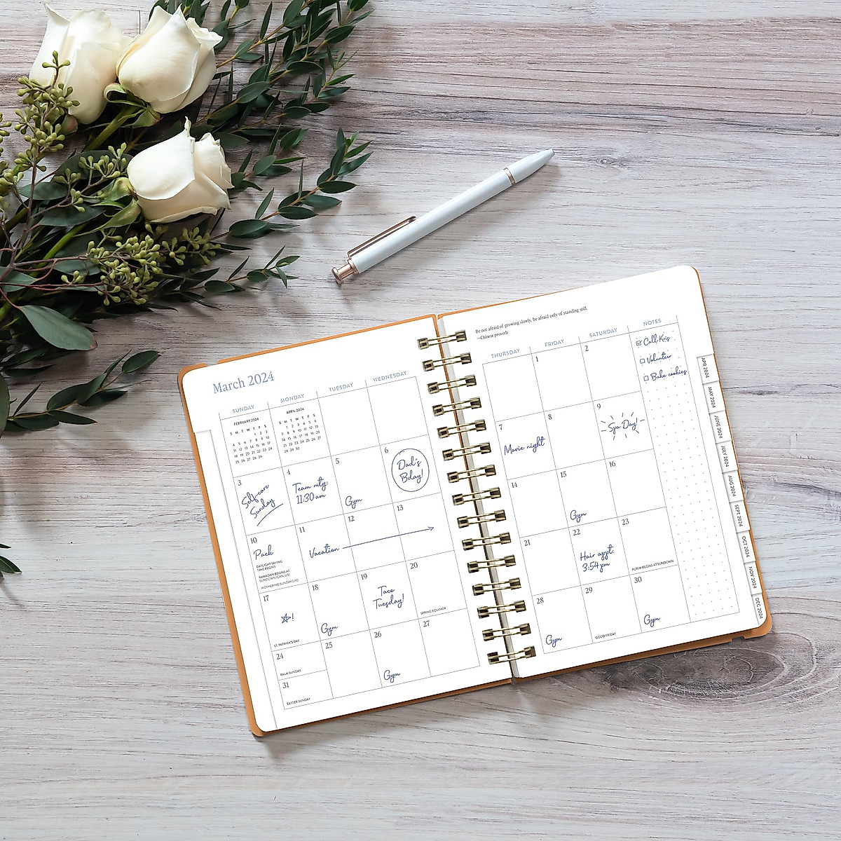 Orange Circle Studio 2024 Self Care Planner, Gratitude Journal, Spiral Notebook with Wellness Tracker, 17-Month Wire-O Bound Calendar Book, Monthly and Weekly Spread Views, Floral Flow