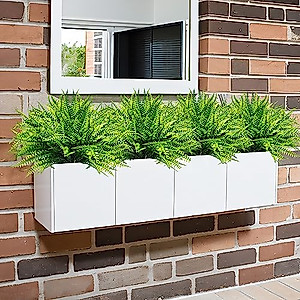 Kinisty 12 Bundles Artificial Plants for Outdoors Fake Boston Fern Bushes UV Resistant Faux Plants Shrubs Greenery Plastic Plants for Outside Porch Planter Patio Window Box Garden Decor