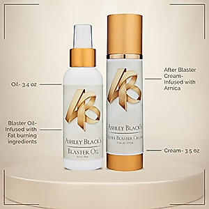 The Blaster Oil and After Blaster Cream by Ashley Black. Use with FasciaBlasting for Maximum Results. Blaster Fat Burning Oil and Soothing Arnica and Skin Tighteners for Post FasciaBlast