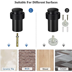 KOLAKO Door Stopper, Cylindrical Floor Door Stop, 2 Inch/Stainless Steel, Black Modern Heavy Duty Brushed Solid DoorStops with Rubber Bumper, Floor Door Stops for Bottom of Door, 6 Pack