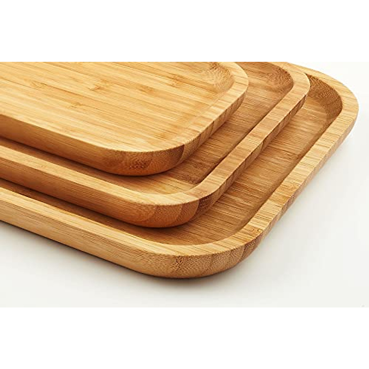 Bamboo Serving Platter Tray Cheese Charcuterie Decorative Bathroom Kitchen Dish Eco-Friendly Wood (Mini Small Medium, Natural Bamboo)