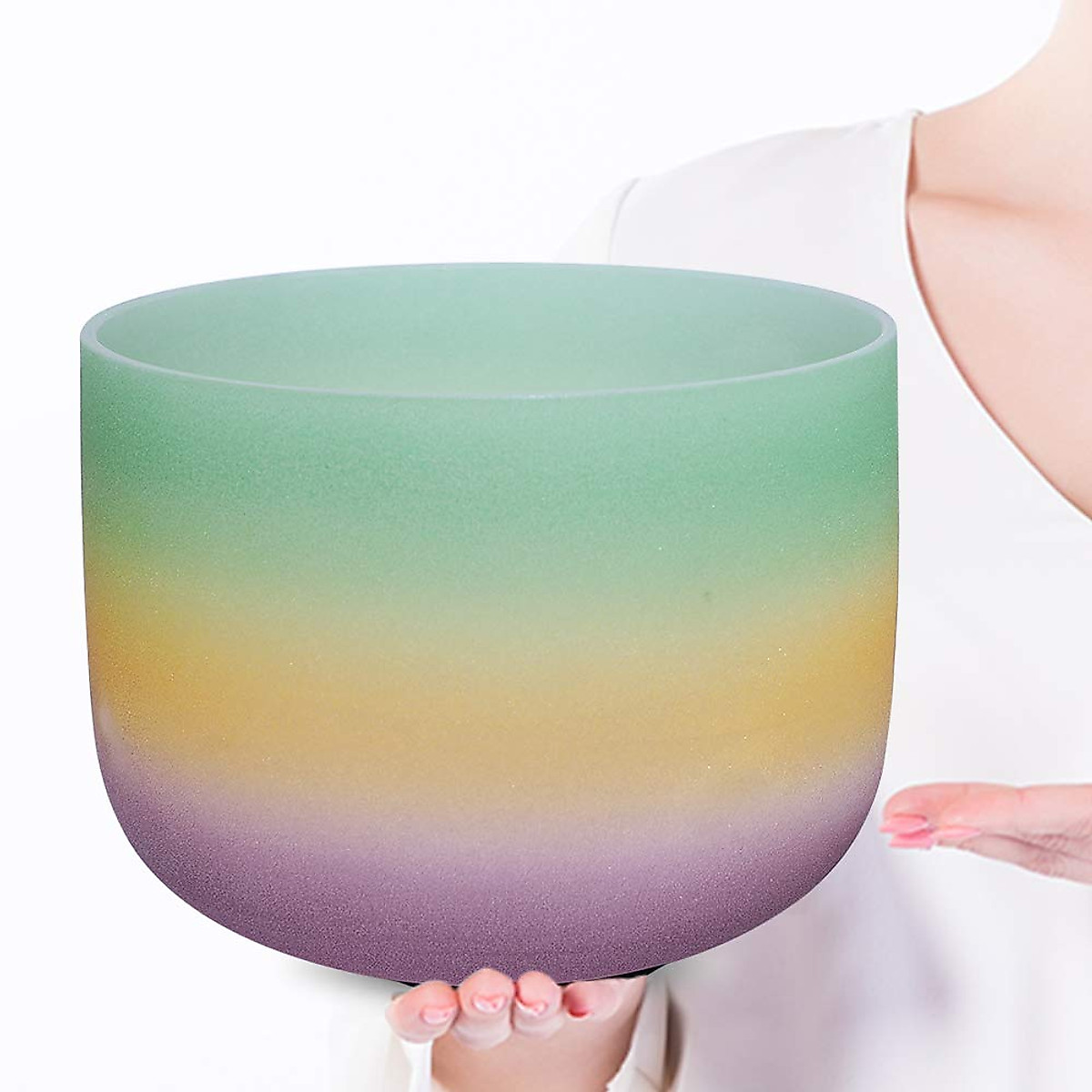 ENERGYSOUND Frosted F Note Heart Chakra Rainbow Colored Quartz Crystal Singing Bowl 8" mallet and o-ring included