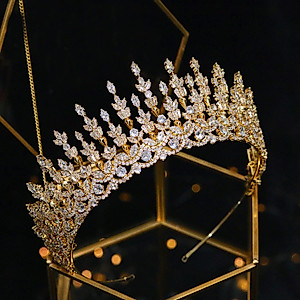 Jorsnovs 5A Cubic Zirconia Bridal Crowns for Women Gold Wedding Tiaras CZ Princess Birthday Party Headpieces Zircon Hairbands