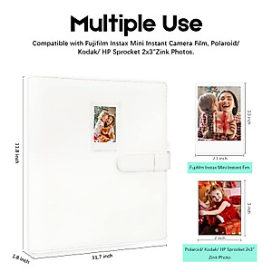 640 Pockets Photo Album for Fujifilm Instax Mini Camera, Photo Album for Polaroid, Leather Cover, Photo Album for Instax Mini 12 11 9 40 90 8 7 Evo LiPlay Instant Camera, 2x3 Photo Album (White)