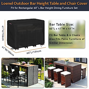 Loenel Outdoor High Top Patio Dining Table Cover, Heavy Duty Waterproof Patio Bar Height Table and Chair Cover for Rectangular 60" Long Bar Height Dining Furniture Set - 60"L x 41"W x 41"H
