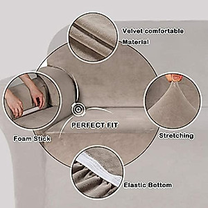 ENOVA FLORAL Sofa Slipcover Couch Covers, Ultra Soft Thick Stretch Velvet Fabric Sofa Slipcover 3 Seater Couch Covers, Sofa Durable Furniture Protector for Living Room (Taupe)