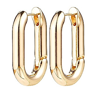 Gold Chunky Hoop Earrings Set for Women, 14K Gold Plated Twisted Huggie Hoop Earring Hypoallergenic, Thick Open Hoops Set Lightweight (9 Gold hoops)