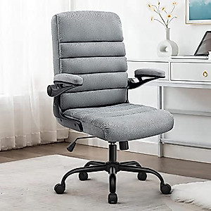 SEATZONE Home Office Desk Chair, High Back Ergonomic, Lumbar Support Computer Chairs with Wheels and Flip-up Armrest Adjustable, Backward Tilt, Gray