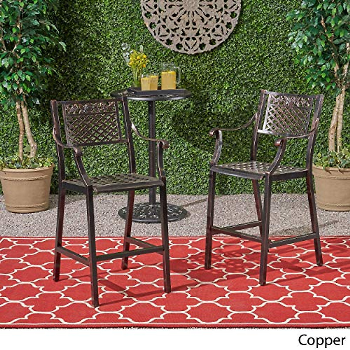 Christopher Knight Home Athena Outdoor 29" Aluminum Barstool (Set of 2), Copper Finish