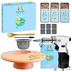 Cocktail Smoker Kit With Torch, 3 Flavors Wood Chips-Bourbon Whiskey Smoker Infuser Kit Old Fashioned Drink Smoker Kit for Cheese,Salad and Meats. Birthday Gifts for Men, Dad, Husband (Without Butane)