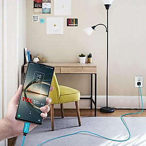 CBUS 20W Fast Charger + 6ft Braided Cable for TCL 30 V 5G / 30 5G / 30 XE/Stylus 5G / 4X 5G / 20 XE / 20s / 20 SE / 20 Pro 5G / 10 5G UW, 10 Pro, 10L, Signa, Flip, Flip Pro (Electric Blue/Black)