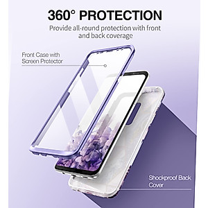 SURITCH for Samsung Galaxy S9 Plus Marble Case, [Built-in Screen Protector] Full-Body Protection Shockproof Rugged Bumper Protective Cover for Galaxy S9 Plus 6.2 Inch (Lavender)