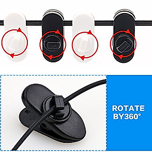Clips for Earphone Wire,360 Degree Rotate Headphone Mount Cable Clothing Clip, Use for Fixing Headphone Wire,Black & White (20Pcs/Pack)