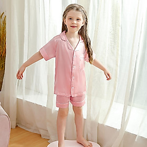 Weixinbuy Pajama Set for Kid Baby Boy Girl Button-up Silk Pajama Sleepwear Nightwear Loungewear Clothes Set Gifts for Kids