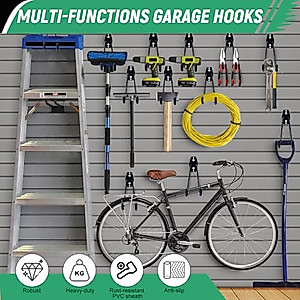 Fippy 4PCS Heavy Duty Garage Hooks for Hanging Tools, 7.5inch Large Garage Storage Hooks, Utility Wall Mount Garage Hooks for Hanging Ladder Bikes Ropes Yard Tools (Black, Large U)