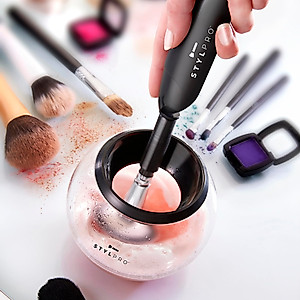 STYLPRO Electric Make-up Brush Cleaner & Dryer - Cleans and dries thoroughly in 30 seconds with gentle centrifugal technology. Suitable for all brush sizes, incl. vegan cleaner.