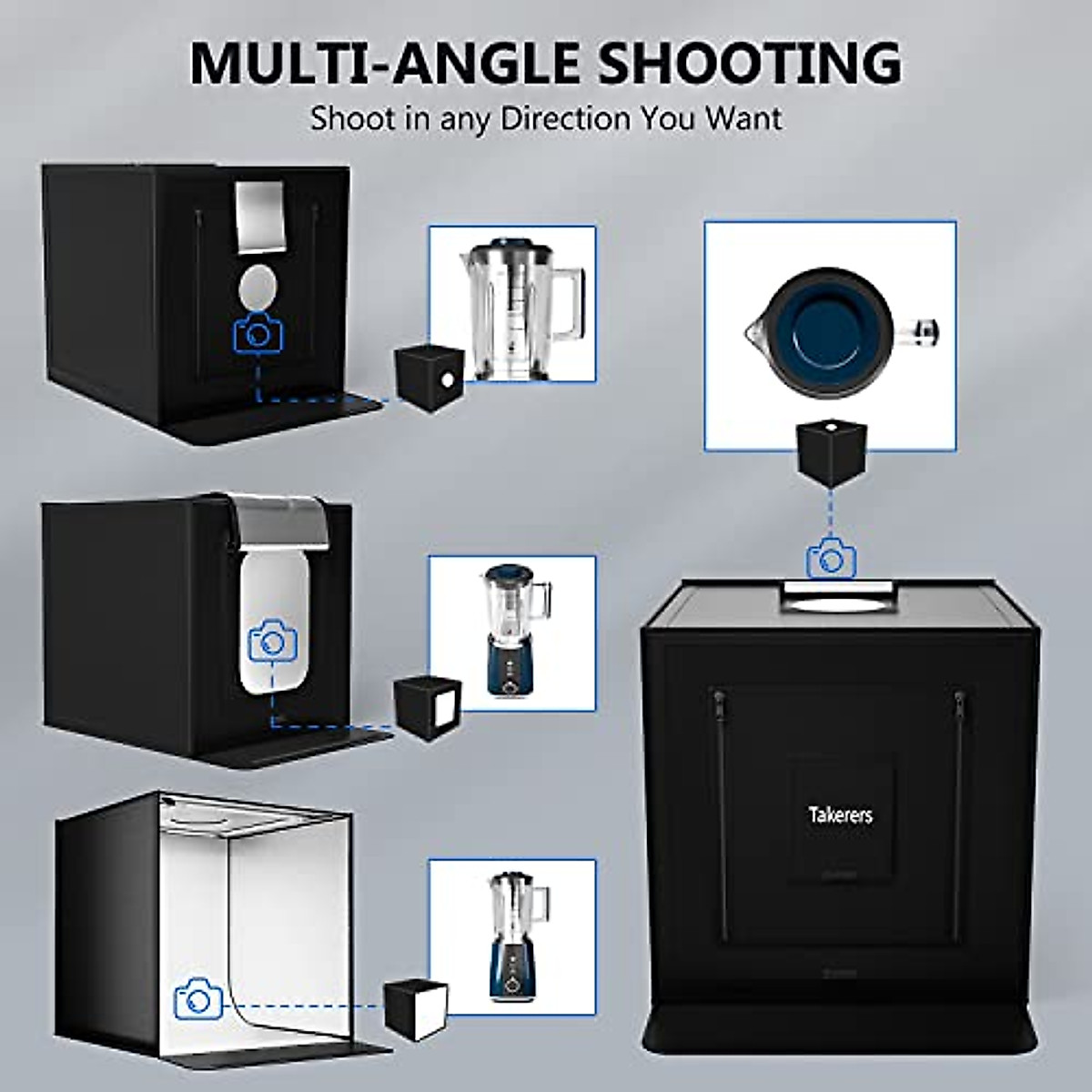 Photo Light Box Photography, Takerers Bi-Color Dimmable 24 x 24 inch Background Studio Shooting Tent Kit, 6 Color Backdrops, Foldable Picture Lightbox with 240 LED, 3000-6500K Lighting Booth