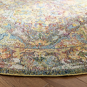 SAFAVIEH Crystal Collection Area Rug - 7' Round, Light Blue & Orange, Boho Chic Oriental Distressed Design, Non-Shedding & Easy Care, Ideal for High Traffic Areas in Living Room, Bedroom (CRS516A)